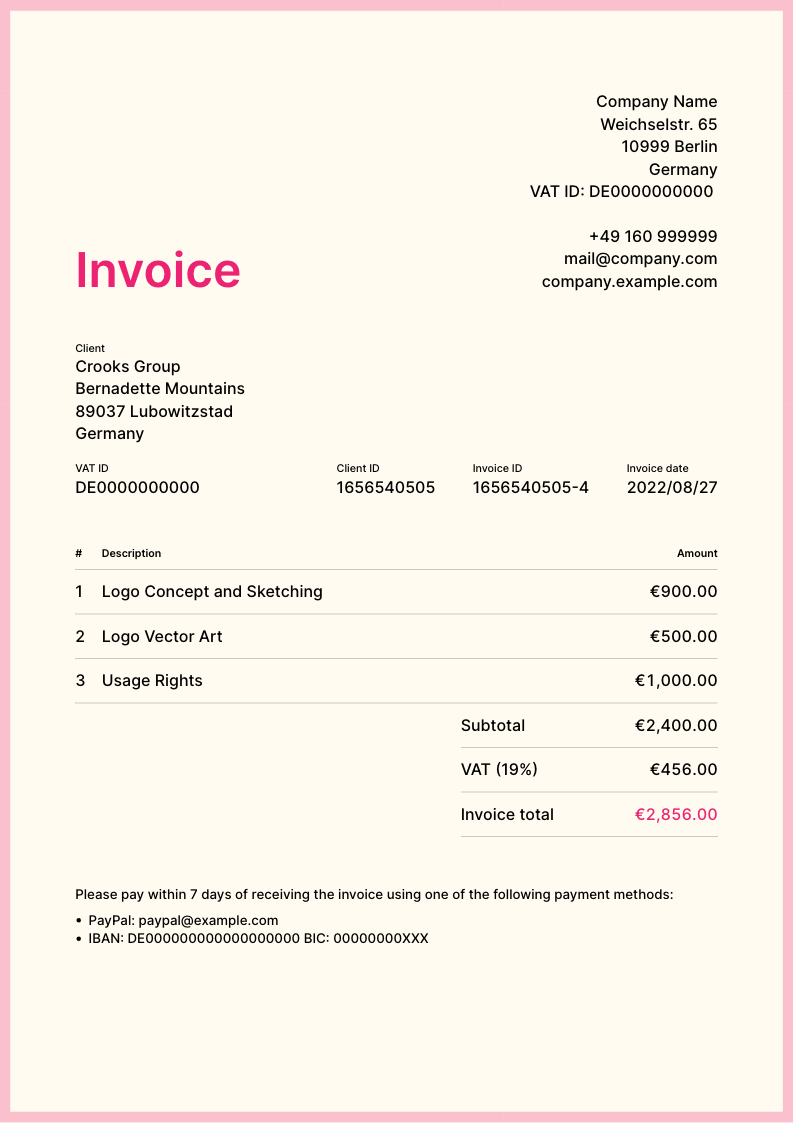 Invoice Template Cake Cakedesk